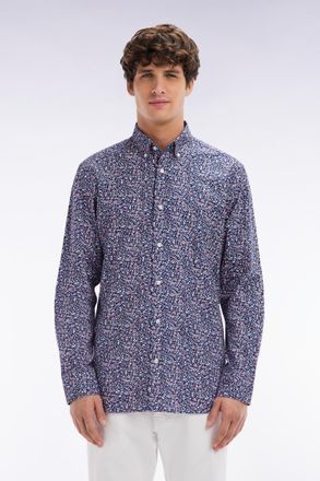 Eden Park Chemise En Popeline De Coton Marine &Agrave; Microimprim&eacute; Floral Coupe Droite