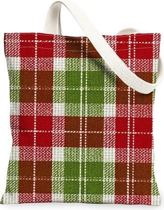 Generic Sacs fourre-tout en toile &agrave; carreaux, motif rustique vintage, sacs d&eacute;picerie r&eacute;utilisables, sacs d&eacute;picerie l&eacute;gers, lavables en toile avec bandouli&egrave;re,