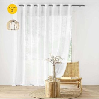 Douceur d'Int&eacute;rieur Douceur Dint&eacute;rieur - Lot de 2 voilages grande largeur &agrave; oeillets 300 x 240 cm - Effet lin tiss&eacute; Haltona Blanc