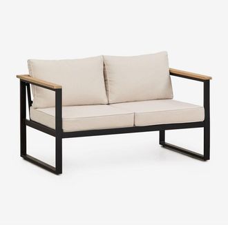 Sklum 2-Sitzer-Gartensofa aus Aluminium und Lipov-Akazienholz Schwarz