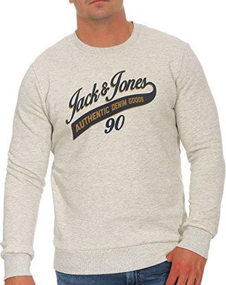 Jack & Jones Jjelogo Sweat Crew Neck Two Color Noos, Sweat-Shirt Homme, Gris (White Melange Detail:Reg Fit - Melange), Small