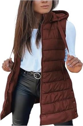 Generic Manteau gilet Long for femmes, veste rembourr&eacute;e de Style Parka sans manches, gilet long matelass&eacute; &eacute;pais for lautomne et lhiver(Claret,4XL)