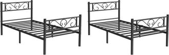 Vasagle Vasagle - Lot de 2, Lit 90 x 190 cm, Cadres de Lit en M&eacute;tal, pour Adultes, Enfants, Pas Besoin de Sommier, pour Petits Espaces, Noir