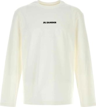 Jil Sander Homme, Tops, Blanc, Taille: L Logo Cotton T-Shirt