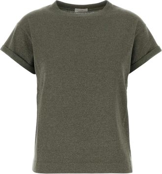 Brunello Cucinelli T-shirt en cachemire et soie scintillants - Femme - Tops - Vert - Taille: 40 FR
