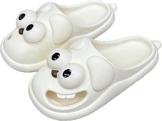 Generic Pantoufles amusantes pour femme - Semelle &eacute;paisse antid&eacute;rapante - Confortable - Grand oeil - Langue - Grand orteil - Imprim&eacute; dents, blanc, 35.5 EU