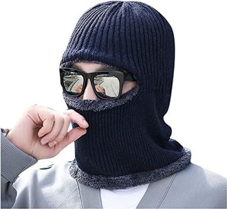 Generic Chapeau &agrave; bavette &eacute;pais en tricot chaud pour homme, bleu marine, Taille unique