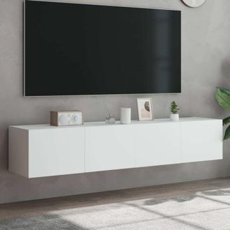 vidaXL Meubles tv muraux avec lumi&egrave;res led 2 pcs blanc 80x35x31 cm