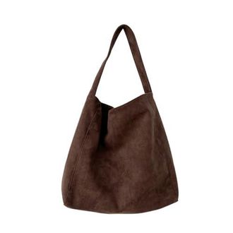 Generic Sac fourre-tout en daim pour femme, grand sac &agrave; main souple, sac &agrave; main marron r&eacute;tro avec poign&eacute;e sur le dessus, sac &agrave; main dautomne, caf&eacute;, Medium Sho