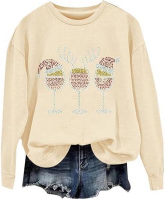 Generic Sweats de Noël pour femmes - Sweat-shirt amusant à manches longues et col rond - Motif de Noël décontracté - Sweat-shirt tendance pour les vacances - 