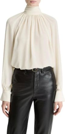 Vince Femme, Blouses et Chemises, Beige, Taille: 42 FR Chemisier Cr&ecirc;pe Fronc&eacute; &agrave; Encolure Drap&eacute;e