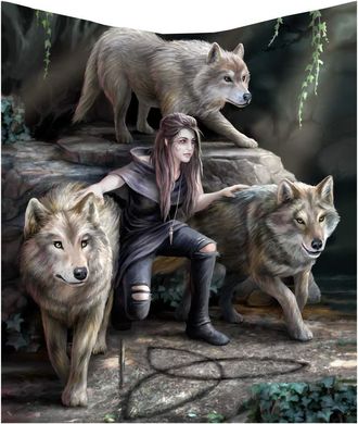 Nemesis Now Braun Anne Stokes Power of Three Wolf Guardian Überwurf, Polyester, 160 cm