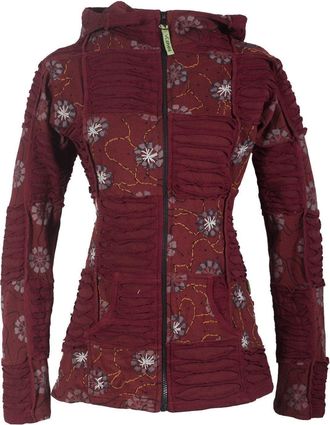 vishes Alternative Bekleidung - Bestickte Damen Blumen Patchworkjacke Hoodie Baumwolle Zipfelkapuze dunkelrot 34