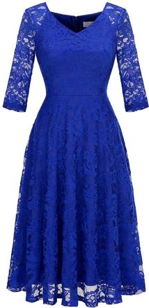Dressystar Damen Festlich Spitzenkleid V-Ausschnitt &Auml;rmel Hochzeit Party Midi Abendkleid Royalblau 3XL