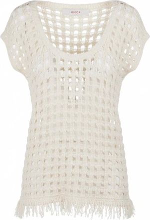 Jucca Femme, Pulls, Beige, Taille: 36 FR Gilet en maille ajour&eacute;e &agrave; franges