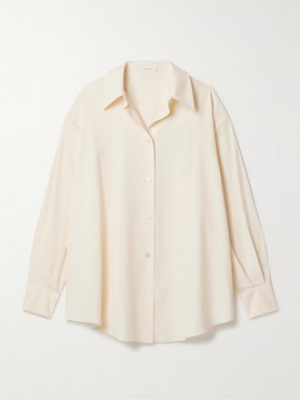 The Row Chemisier Oversize En Soie Andra - Blanc cass&eacute;