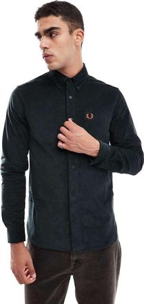 Fred Perry Lang&auml;rmliges Cord-Hemd in Dunkelgr&uuml;n