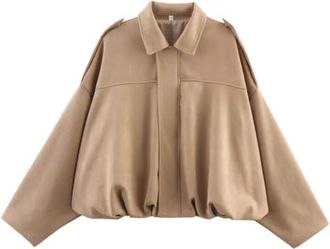 Generic Blouson aviateur en daim synth&eacute;tique pour femme - Manteau de pilote &agrave; revers d&eacute;contract&eacute; surdimensionn&eacute; &agrave; manches longues - V&ecirc;tement dext&eacute;rieur tendan