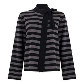 Emporio Armani Cardigan &agrave; rayures en laine - Femme - Pulls - Noir - Taille: 42 FR