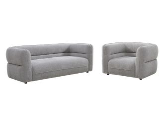 Vente-Unique Canap&Egrave; 3 Places et Un Fauteuil en Tissu Chenille Gris TALIENA