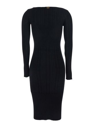 Twinset Womens Black Long Dress With Boat Neck Viscose