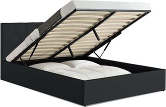 IDMarket Lit coffre double AUSTIN avec tête de lit et sommier 160 x 200 cm PVC noir