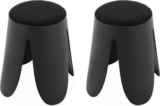 Sweeek Alices Home - Set de 2 tabourets empilables Noirs. Bouclette texturée. Niki. Ø30 / 44 x H46cm