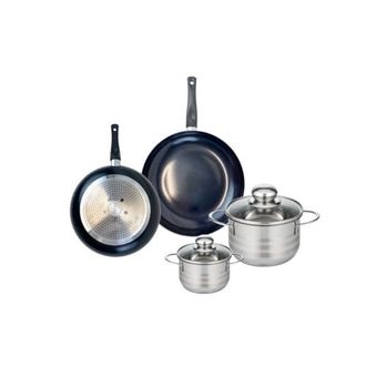 Fackelmann ELO 9722350 Batterie de cuisine 4 pièces, Ensemble de 2 Poêles de cuisson 20 et 24 cm et 2 faitouts 12 et 16 cm Elo Prima Brillant, inox, induction, N