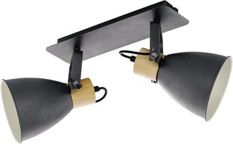 Eglo Deckenlampe Coswarth, 2 flammige Vintage Deckenleuchte, Deckenstrahler Industrial aus Stahl und Holz, Anthrazit, Creme-Wei&szlig;, Natur, Spots mit E27 Fass