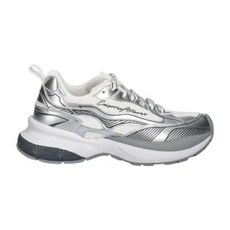 Emporio Armani Femme, Chaussures, Gris, Taille: 41 EU Baskets en maille avec d&eacute;tails lamin&eacute;s