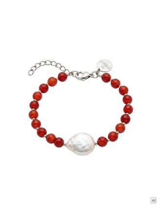 Purelei Roter Achat Pearl Armband, verstellbare L&auml;nge