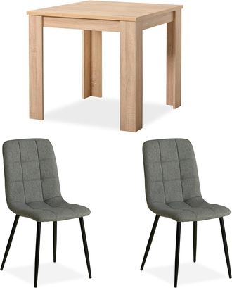 Homestyle4u Tisch mit 2 Stühle, Essgruppe mit 2 Stühlen Grau, Küchentisch Esstisch 80x80 cm Holz Natur Massiv