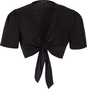 8 by YOOX SHORT SLEEVE CROP TOP WITH FRONT KNOT