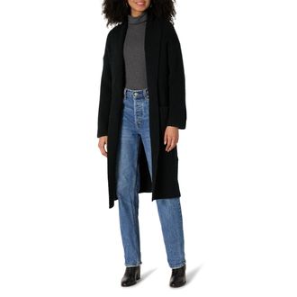 Amazon Essentials Damen Langer Strickpullover aus Baumwollmischgewebe in &Uuml;bergr&ouml;&szlig;e, mit strukturierter Naht, Schwarz, XL