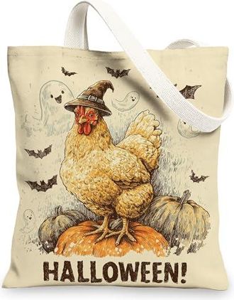 Generic Sac fourre-tout vintage en toile motif poulet fantaisie, sac dépicerie réutilisable, léger et lavable, sac en toile pour le shopping, 33 x 38 cm