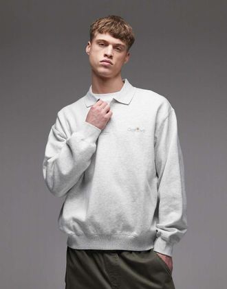 Carhartt Work in Progress Polo-Sweatshirt in Grau meliert mit Etikett