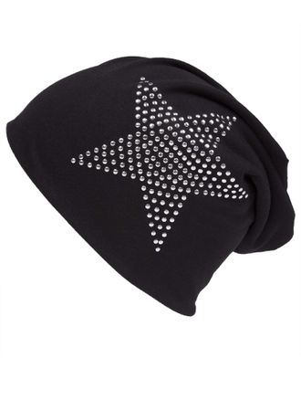 shenky Schwarzer Langer Jersey Beanie mit Pailletten Sternchen Fr&uuml;hlingsm&uuml;tze M&uuml;tze Long Beanies Slouches M&auml;nner Frauen Sommerbeanie Herren Damen