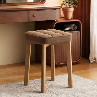 Generic Hocker mit Holzfüßen,Schreibtischstuhl,Schminkhocker mit Dicker Sitzpolsterung,für Schminktisch,Schlafzimmer & Esszimmer(Brown)