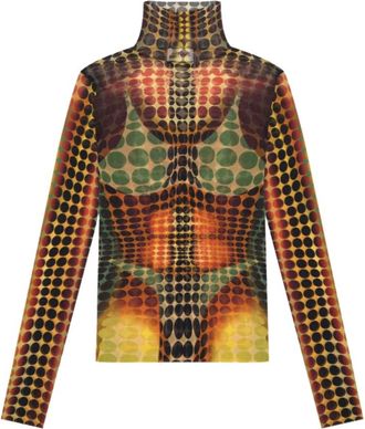 Jean Paul Gaultier Homme, Tops, Multicolore, Taille: XS Haut &agrave; Manches Longues et Col Montant Re-Edition