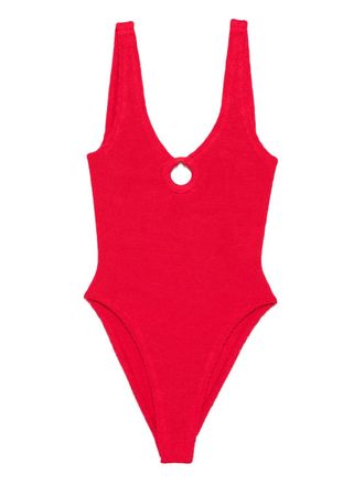 Hunza G Celine Badeanzug mit Knitteroptik - Rot