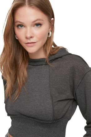 Trendyol Damen Anthrazit Sehnen, das Detaillierte Kropf Gestricktes Dünnes Sweatshirt, Anthrazit, S EU