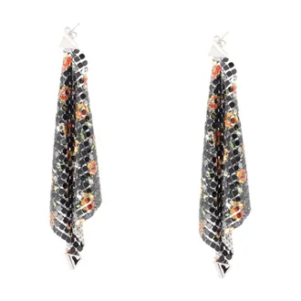 Paco Rabanne Metal Chain-Mesh Floral Earrings - Black