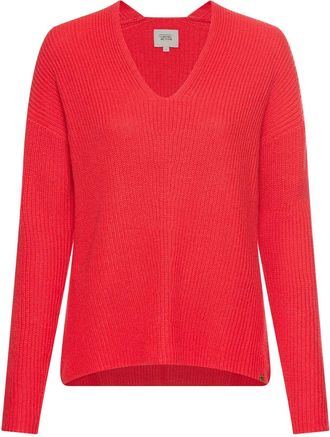 Camel Active Damen Strickpullover mit V-Ausschnitt Flammenrot, Womenswear-L