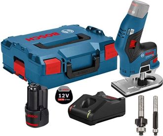 Bosch Akku-Kantenfr&auml;se gkf 12V-8 12 v / 1x 2,0 Ah Akku + Ladeger&auml;t inkl. 2x Fr&auml;ser in L-Boxx - Bosch