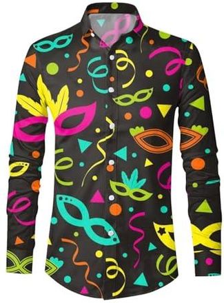 Generic Costume de carnaval pour homme - Chemise &agrave; manches longues - Coupe ajust&eacute;e - Imprim&eacute; masque tendance - Chemise &agrave; manches longues - Chemise l&eacute;g&egrave;re pour