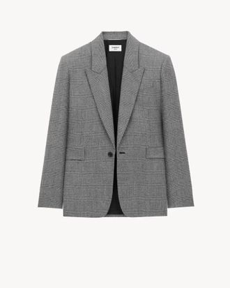 Saint Laurent Prince of Wales Wool Blazer - Grey