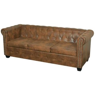 vidaXL Chesterfield-Sofa 3-Sitzer Kunstleder Braun Vidaxl