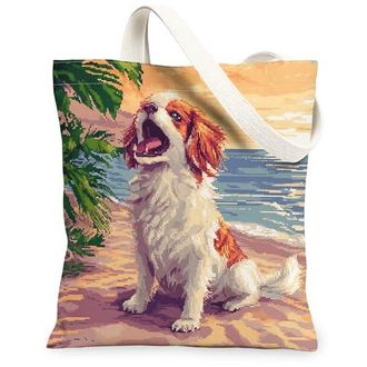 Generic Sac fourre-tout d&eacute;t&eacute; en toile motif chien japonais pour faire du shopping, 33 x 38,1 cm, sac d&eacute;picerie r&eacute;utilisable pour femme, peinture esth&eacute;tique, d