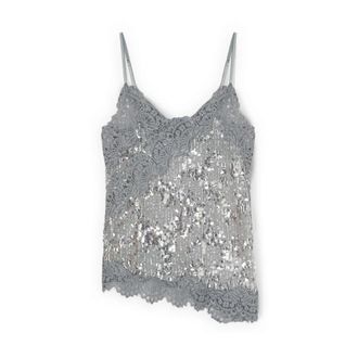 Motivi T&uuml;ll-Oberteil mit Pailletten und Spitze - - Tops - Damen - Grau - L