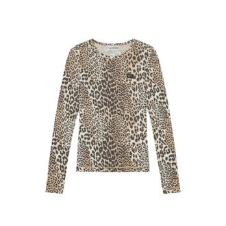 Ganni Soft Cotton Rib Long Sleeve - - Tops - Damen - Braun - XS